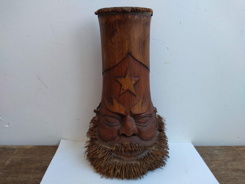 Vintage Chinese Hand Carved Bearded Smiling Buddha Face Bust Root ...