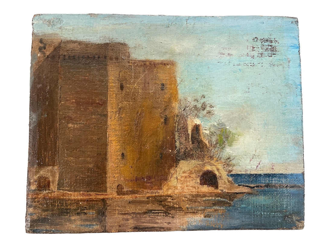 Antique French African Fort Building Hut "castles" Oil Painting on Wood ...