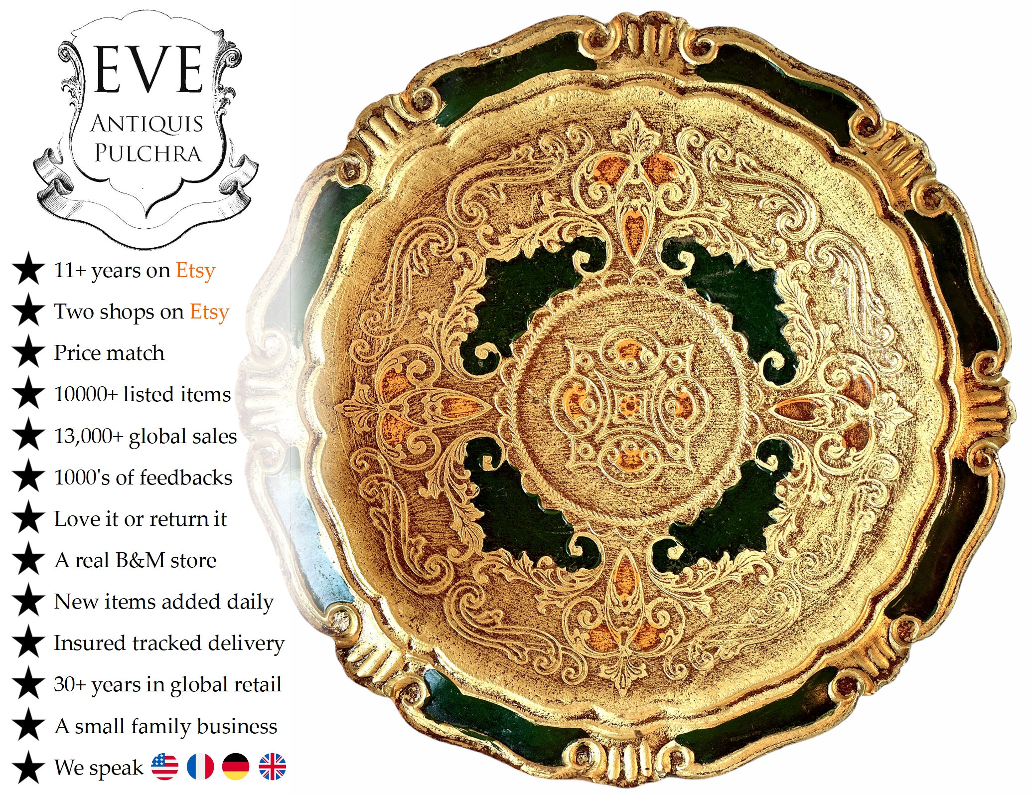 Vintage Italian Florentine Florence Gold Wood Paste Ornately Decorated ...