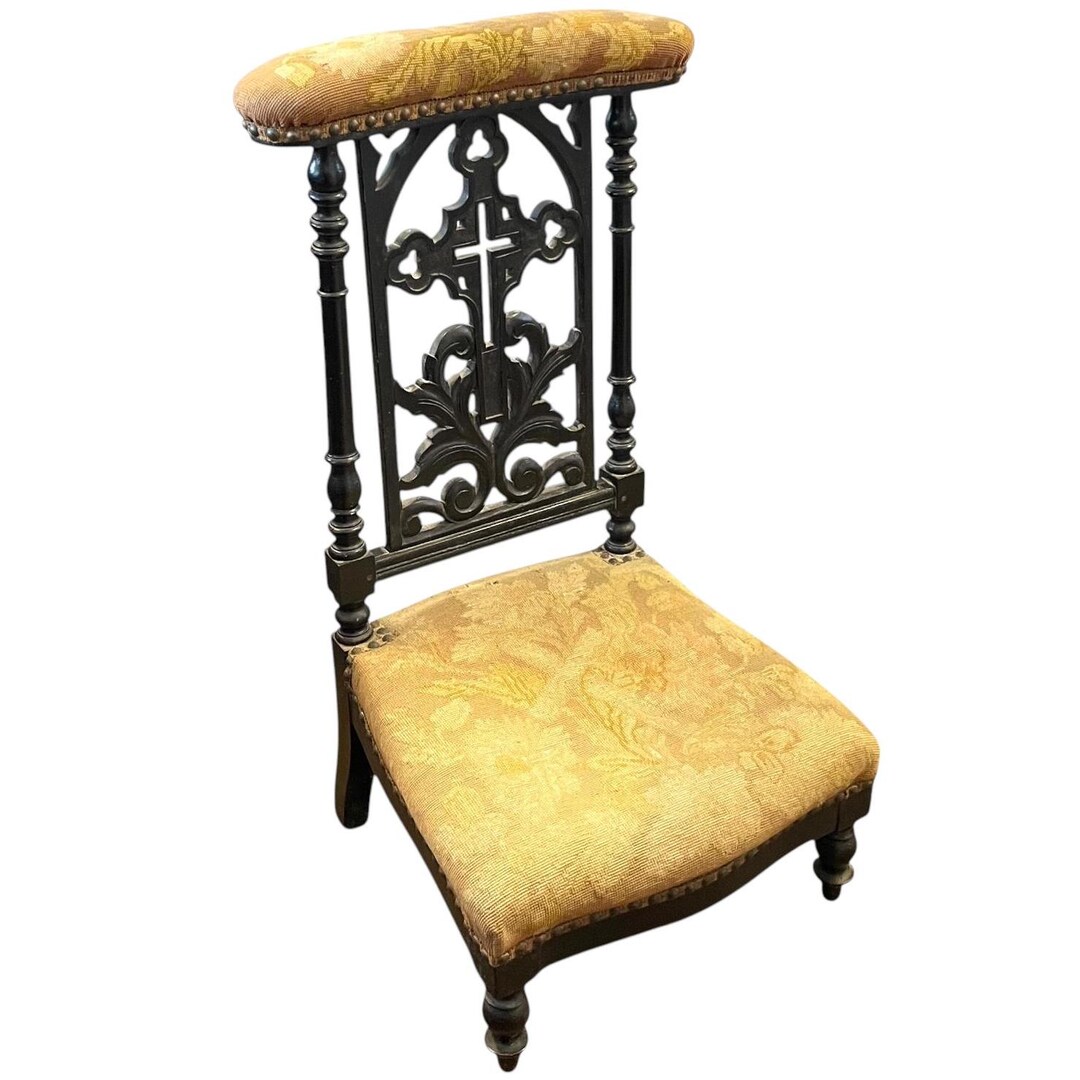 Antique French Large Wooden Black Wood Prayer Praying Kneeling Stool ...