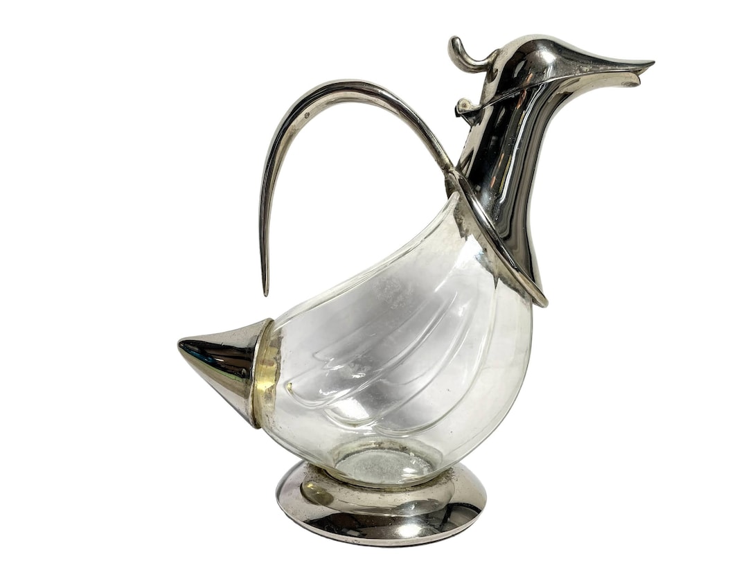 Vintage French Duck Silver Metal and Glass Carafe Decanter for Water ...