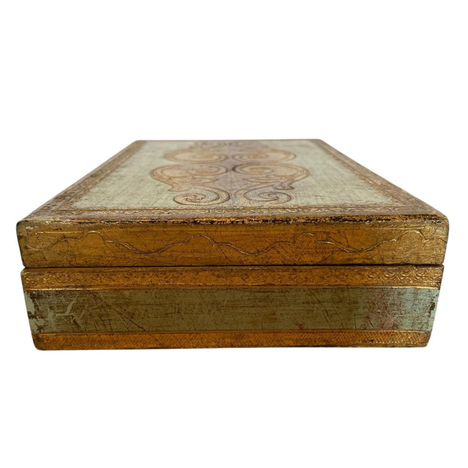 Vintage Italian Florentine Florence Green Gold Wood Ornately Decorated ...