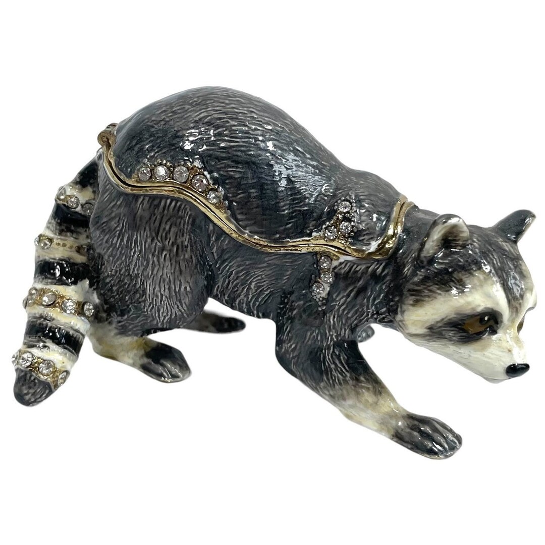 Vintage Decorated Raccoon Enamelled Metal Rhinestone Decorated Gift ...