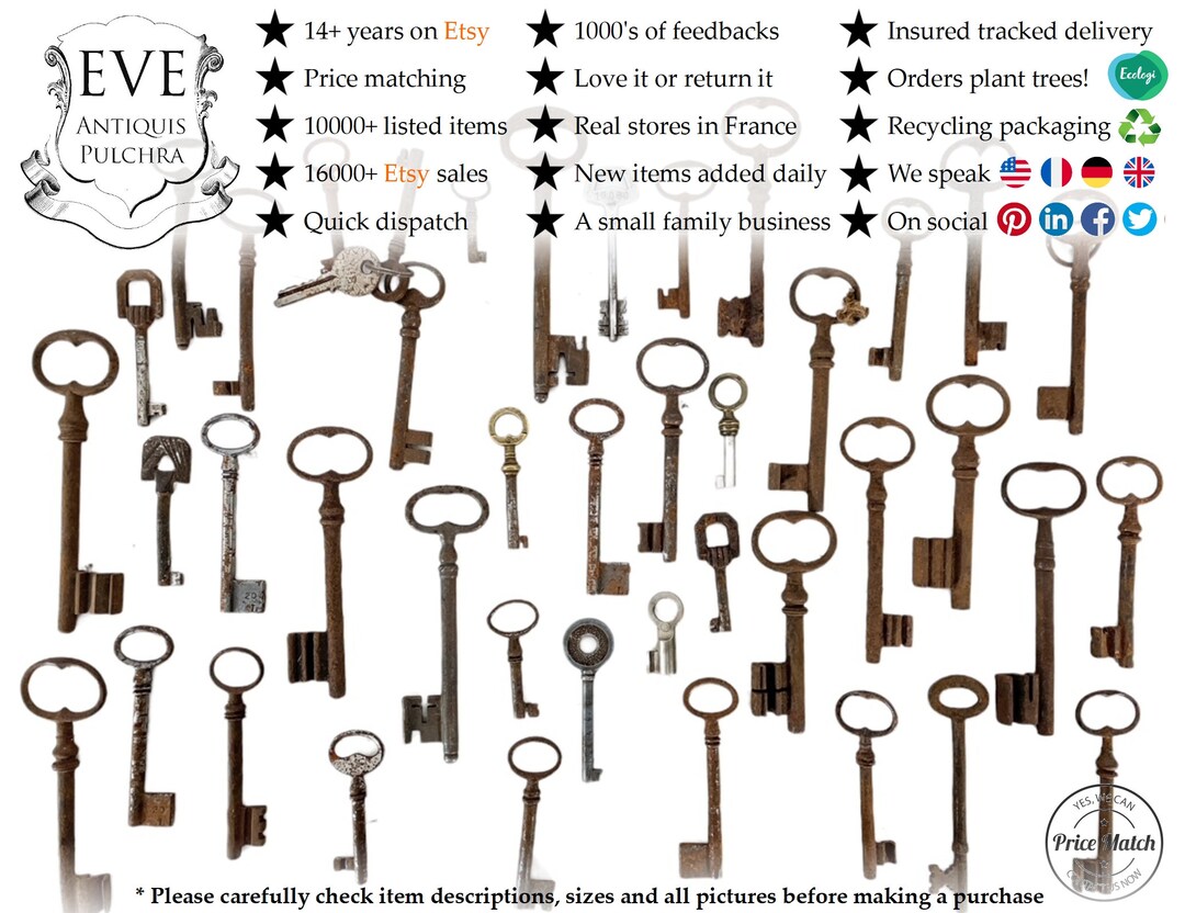 Antique Vintage Keys French Rusty Iron Key Mixed Collection Job Lot ...