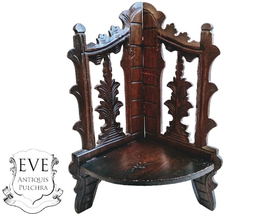 Vintage French Small Corner Shelf Plinth Stand Dark Wooden | Etsy