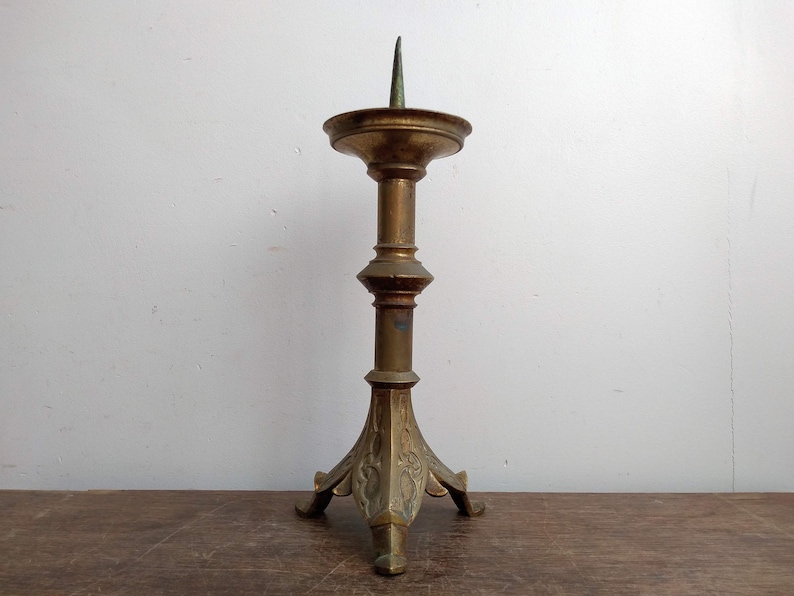 Antique French Medium Church Chapel Metal Candle Candlestick Stick ...