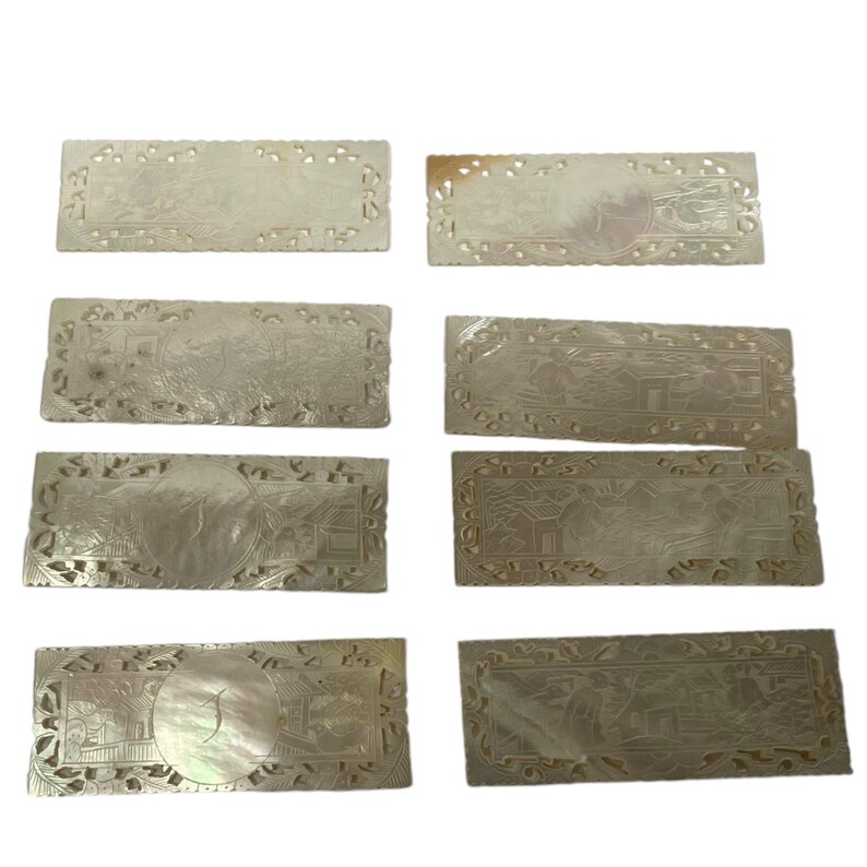 Antique Chinese INDIVIDUAL Lattice Edged Mother of Pearl Rectangular ...
