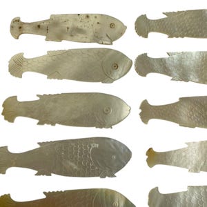 Antique Chinese Large Mother of Pearl Fish Shaped Hand Engraved Gaming ...