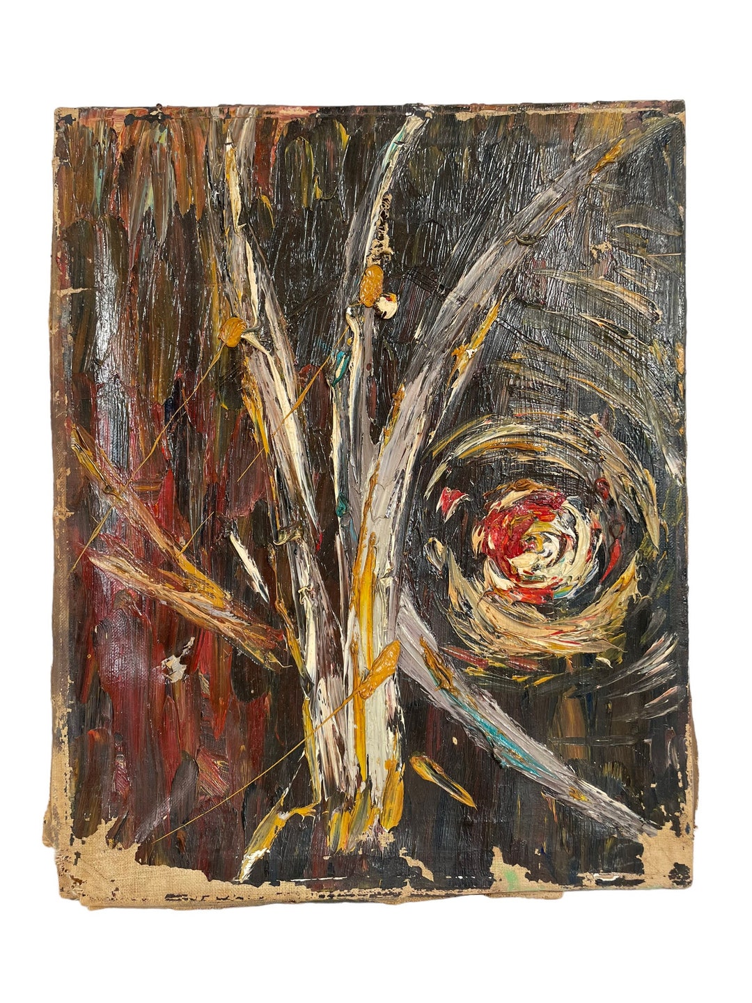 Vintage French Abstract Thickly Textured Oil Painting "thunder" on ...