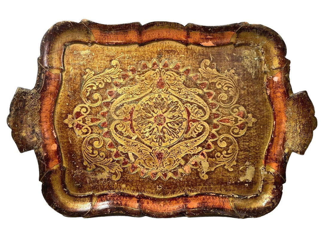Vintage Italian Tray Florentine Florence Gold Wood Ornately Decorated ...