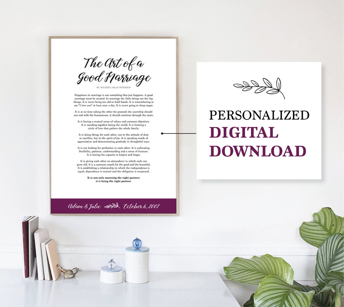 The Art of a Good Marriage Poem PERSONALIZED DIGITAL FILE - Etsy UK