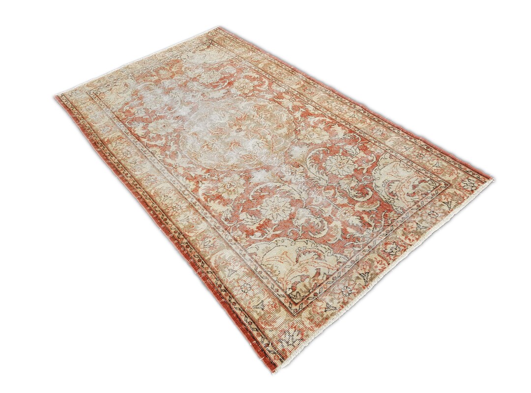 Vintage Red Floral Carpet, Handmade Decorative OUSHAK, 4.3x7.2 Feet ...