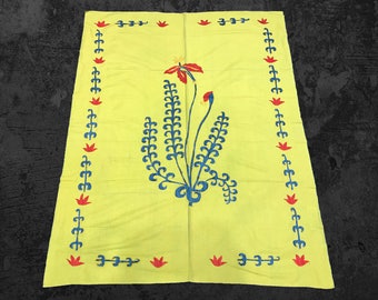 Yellow Suzani Tablecloth Handmade Suzani Fabric With Perfect - Etsy