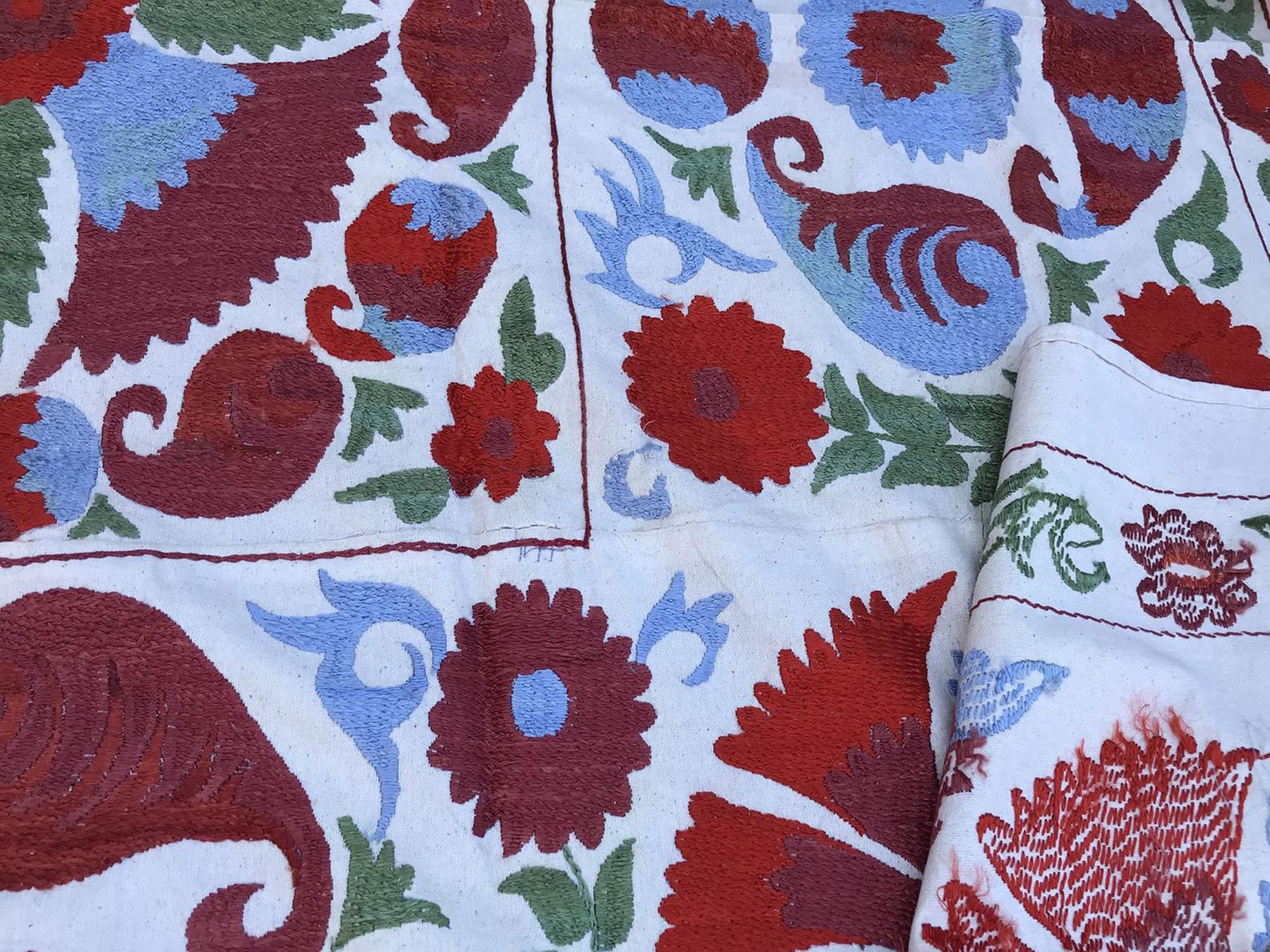 Handmade Suzani Fabric, Floral Bedspread, Suzani Bedding With Ethnic ...
