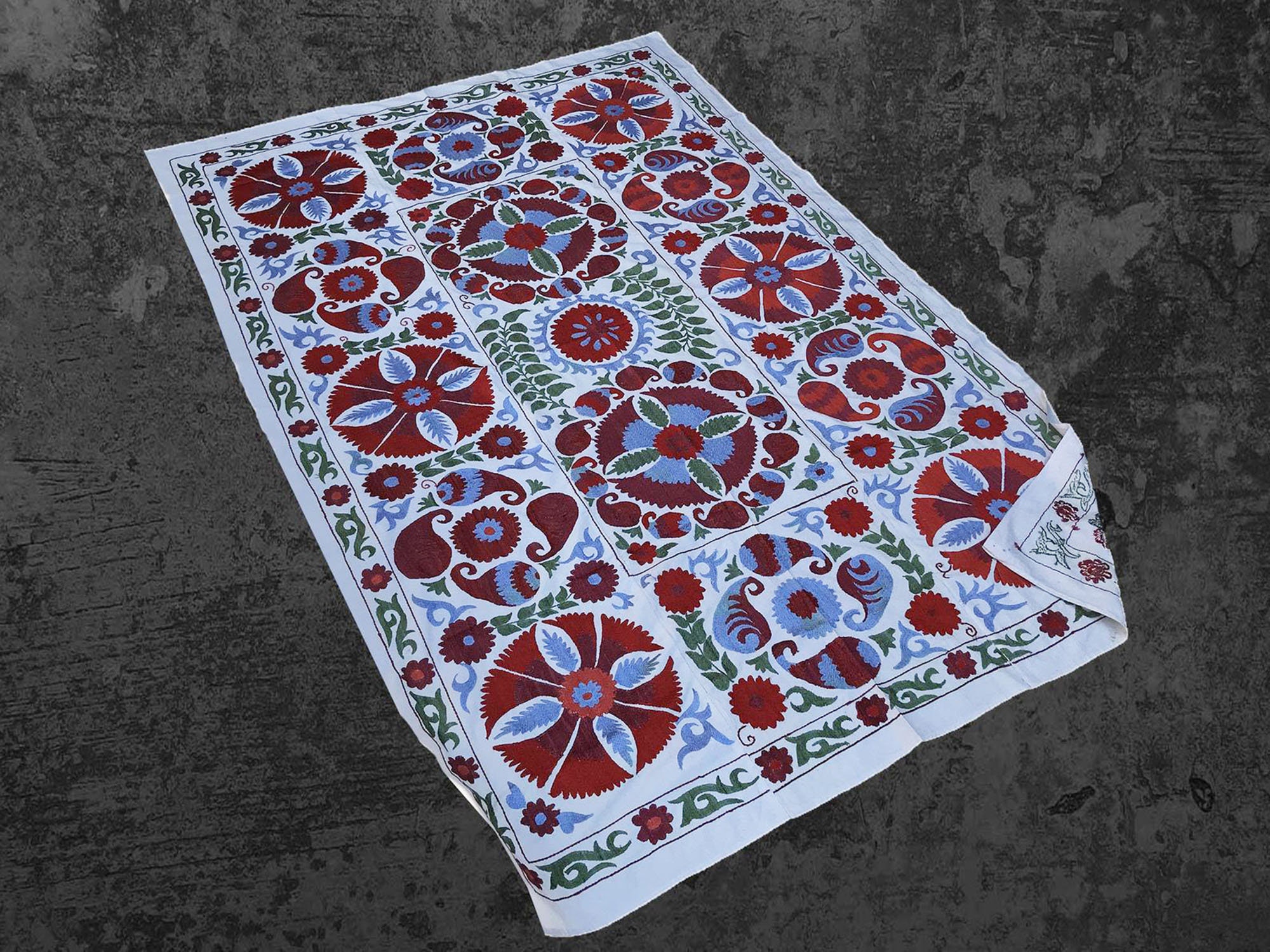 Handmade Suzani Fabric, Floral Bedspread, Suzani Bedding With Ethnic ...