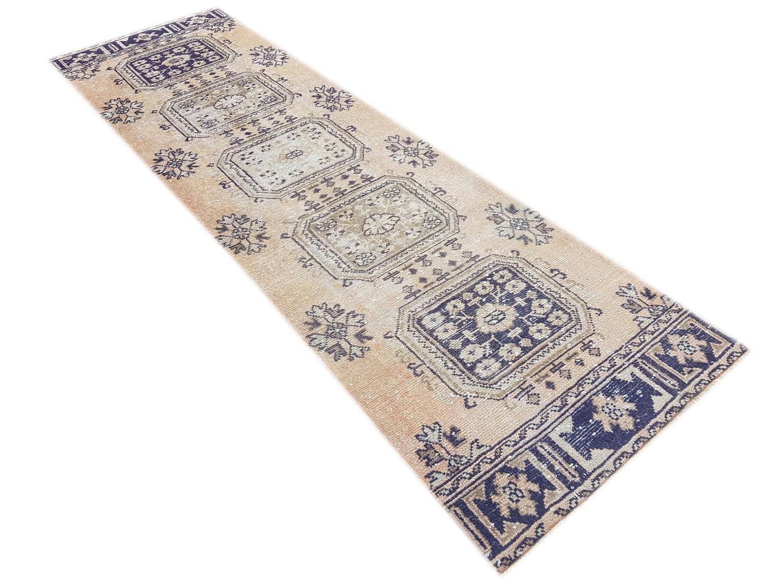 Handmade 3x10 Runner Rug, Blue Turkish Runner With Faded Color ...