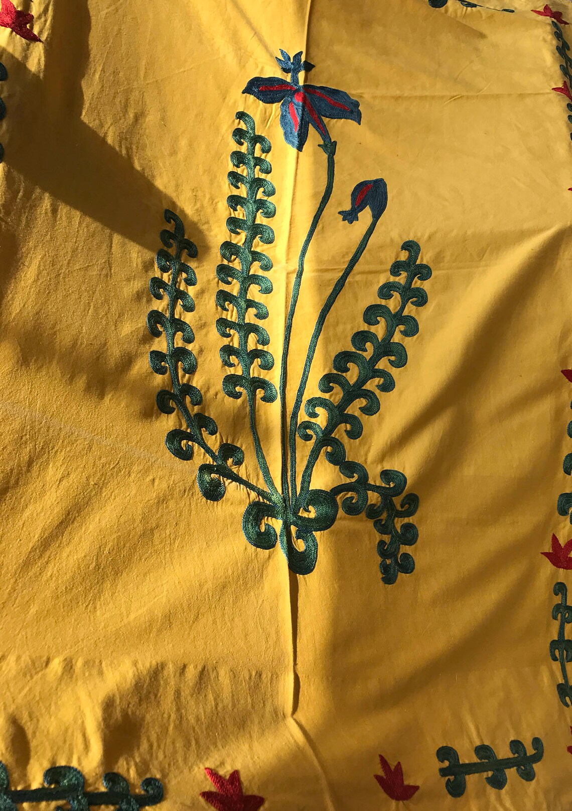 Yellow Suzani Tablecloth Handmade Suzani Bedspread Perfect - Etsy