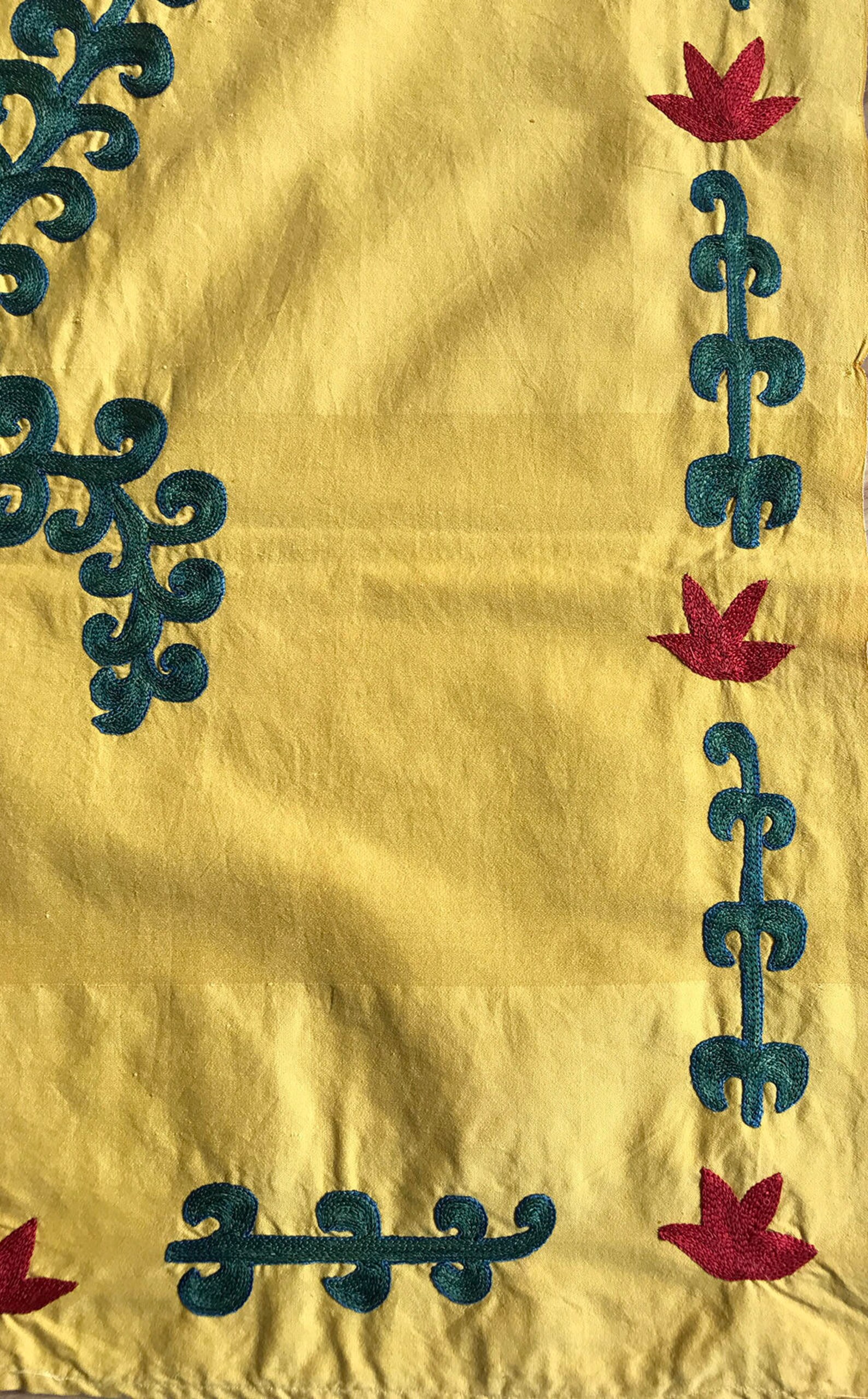 Yellow Suzani Tablecloth Handmade Suzani Bedspread Perfect - Etsy