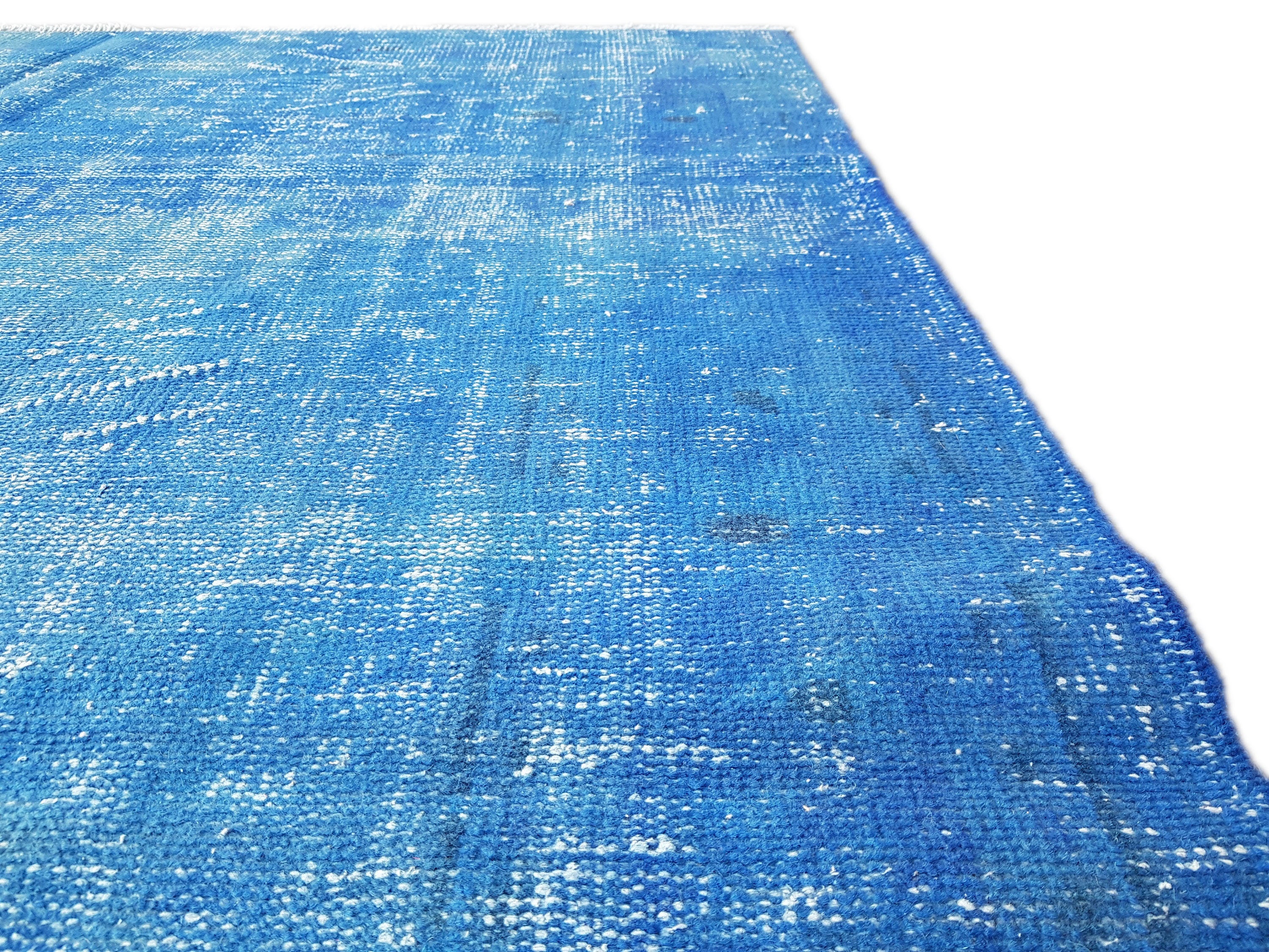 16x8 Dekorativer Boho Blau übergefärbter Teppich, Antik Blauer Oushak ...