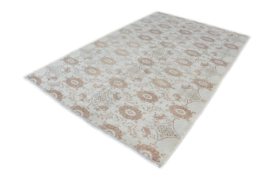 5x8 Handmade Floral Design Vintage Turkish Rug, Aztec Decor, Decorative ...