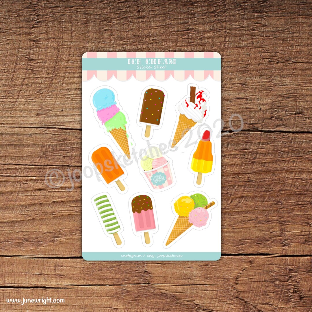 Ice Cream Sticker Sheet - Ice Creams, Ice Pops, Sticker Sheet, Summer ...