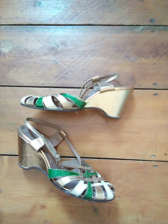 1940s Gold and green Criss cross wedges - Gem