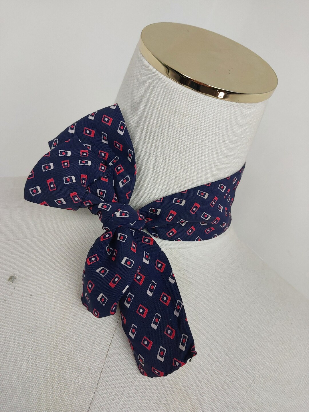 1930s Blue Print Rayon Tie Neck Bow Tie - Etsy