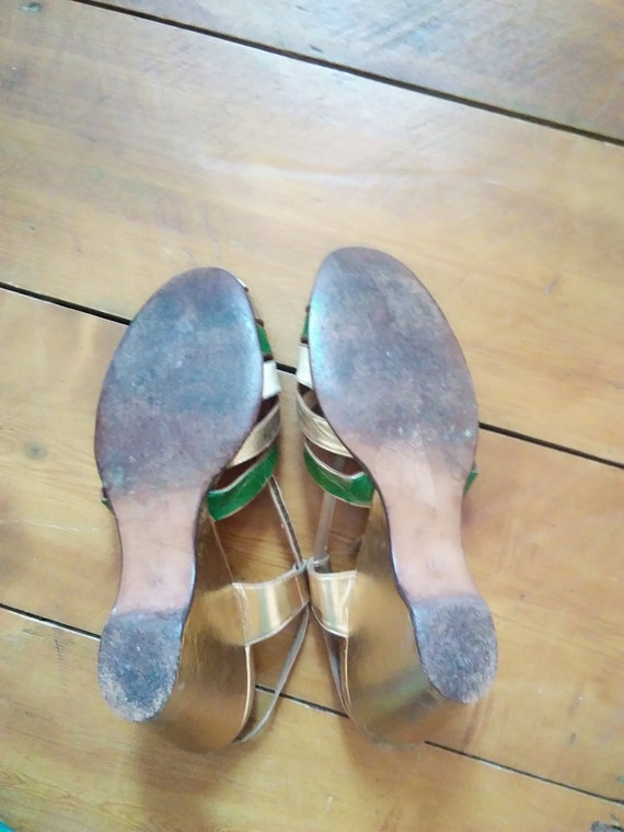 1940s Gold and green Criss cross wedges - Gem