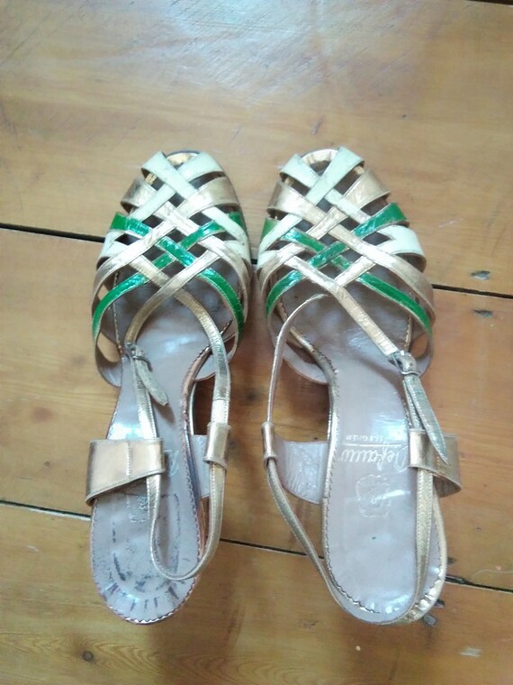 1940s Gold and green Criss cross wedges - Gem