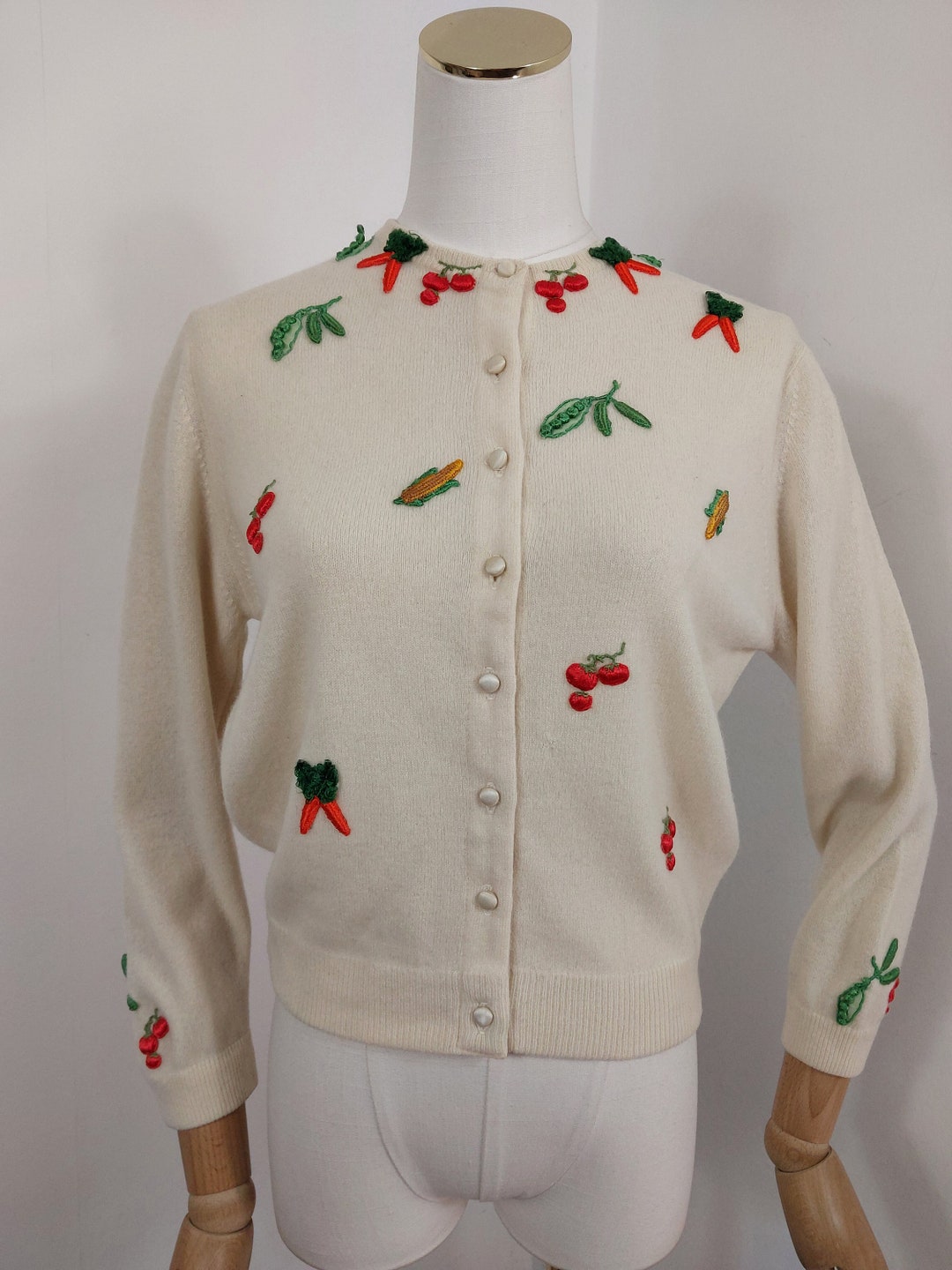 1950s Spring Vegetables Cashmere Cardigan - Etsy