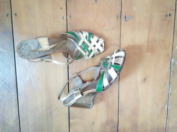 1940s Gold and green Criss cross wedges - Gem