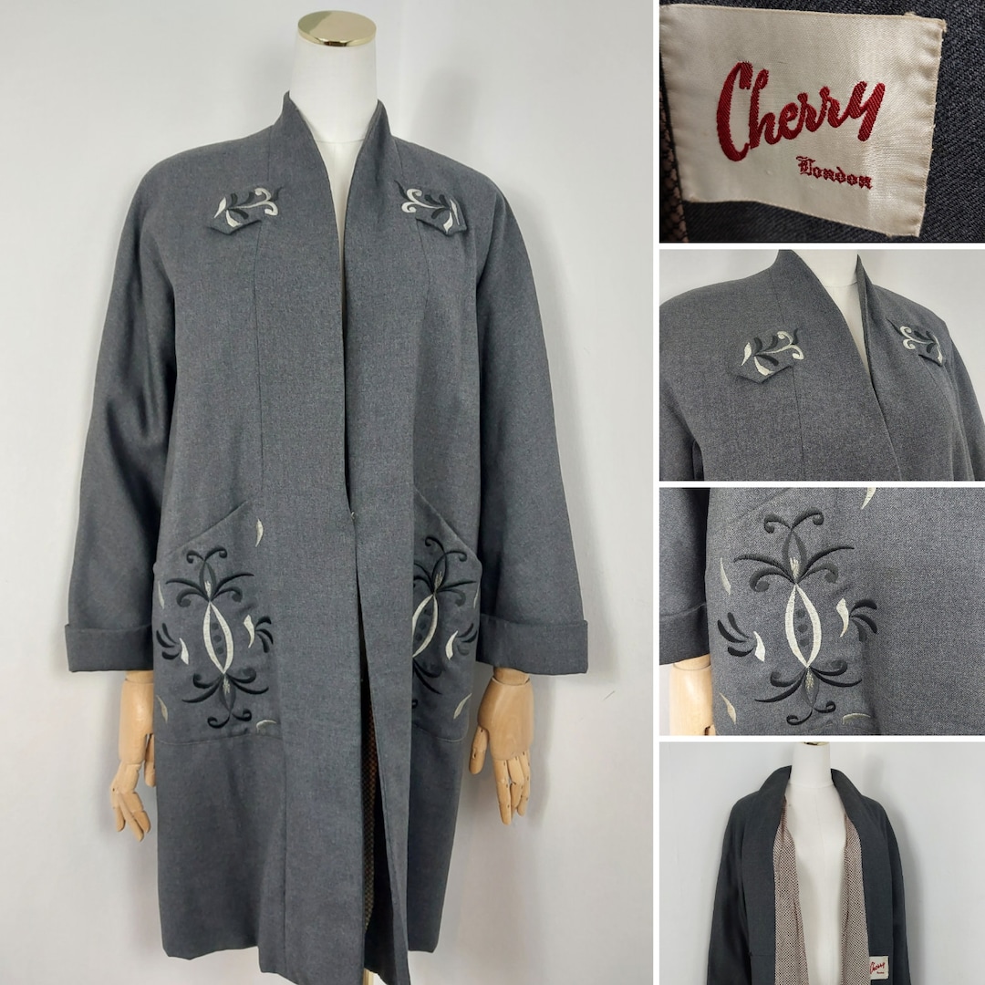1940s Slate Grey Embroidery Coat - Etsy