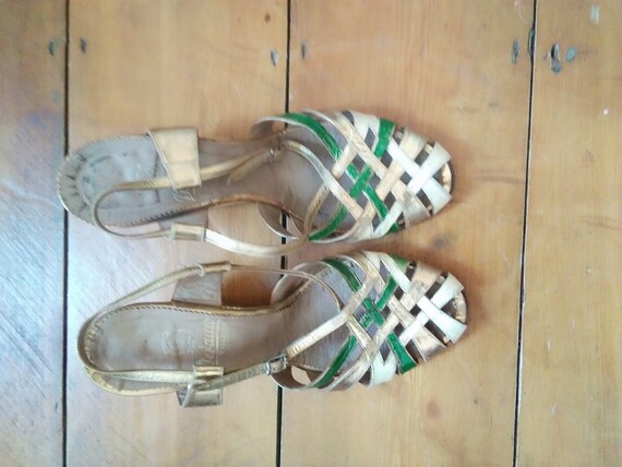 1940s Gold and green Criss cross wedges - Gem