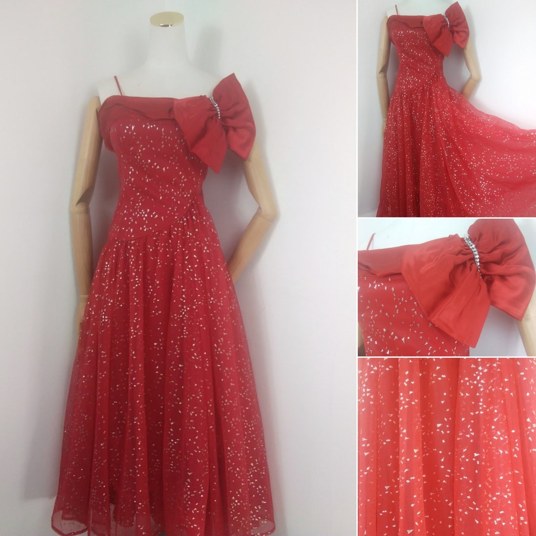 1980s Does 1950s Red Glitter Prom Dress - Etsy