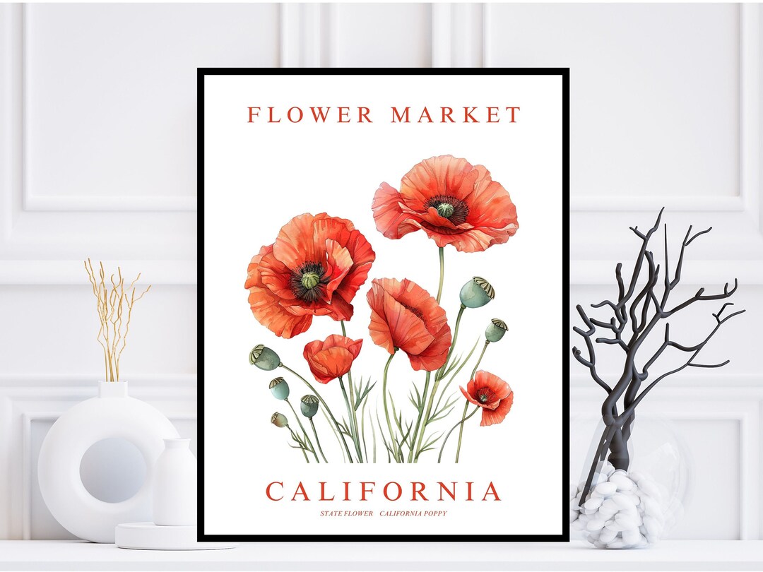 Flower Market California State Flower, Botanical Wall Art, US State ...