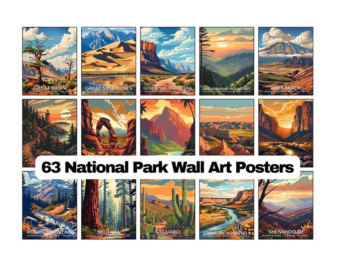 All 63 US National Parks Vintage Travel Posters Bundle, National Parks ...