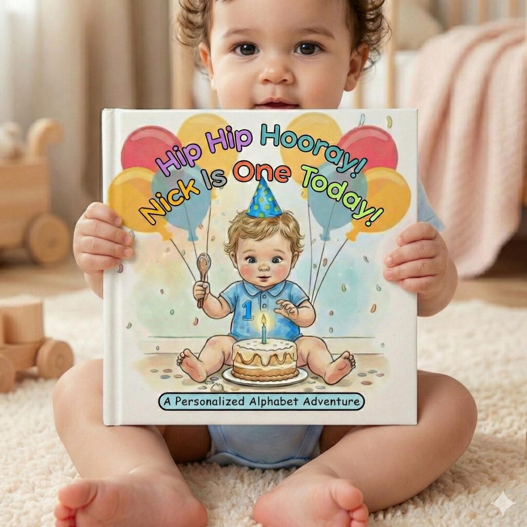 Custom 1st Birthday Book for Caucasian Boy - Personalized Name Alphabet ...