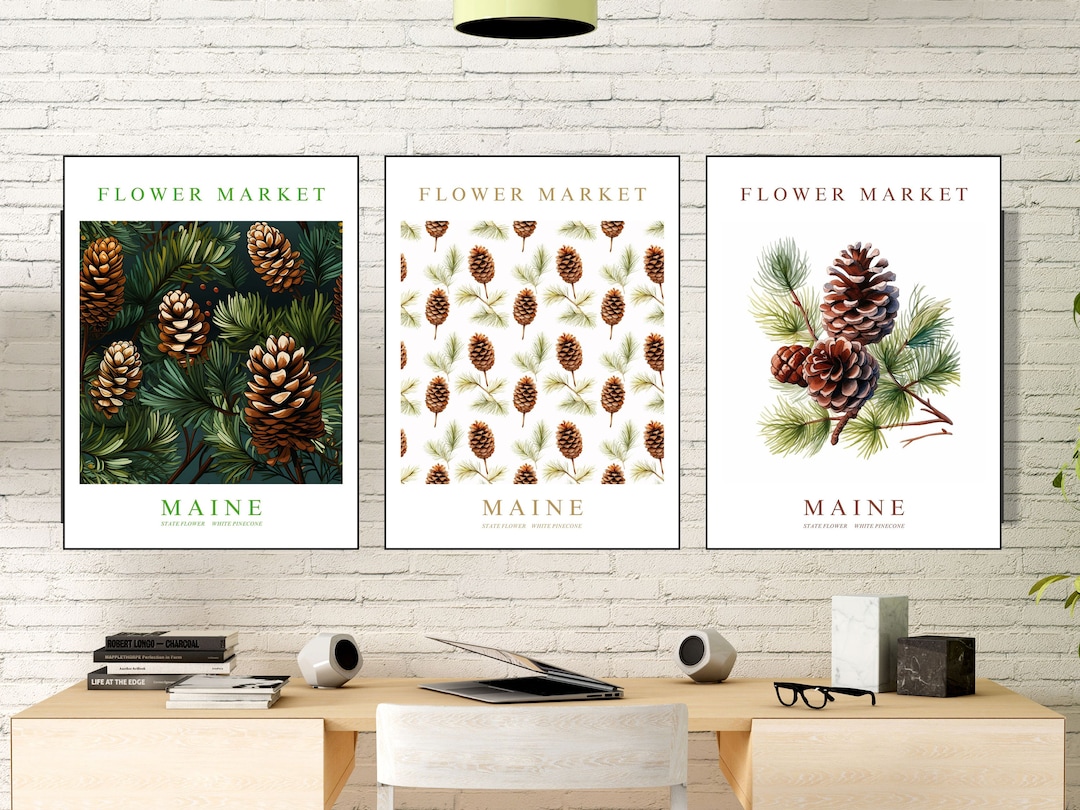3 FLOWERMARKET Maine State Flower Designs, Botanical, US State Flowers ...
