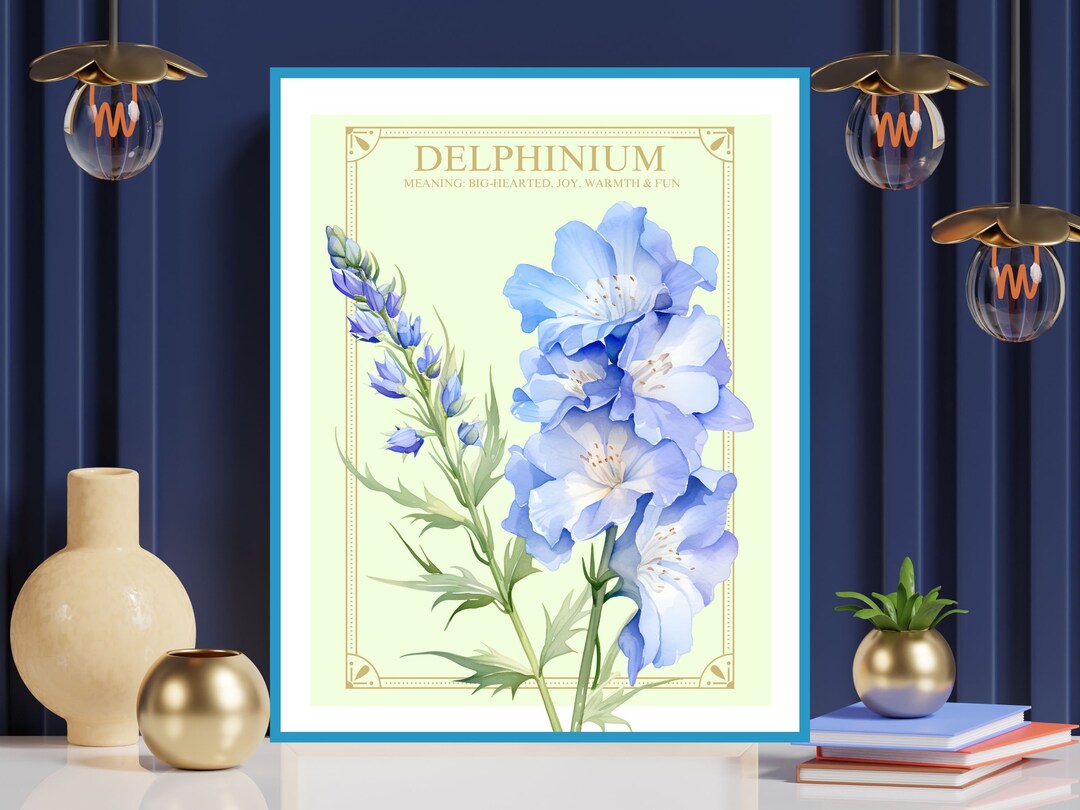 Delphinium Vintage Flower Wall Art Print Digital Download, Garden ...