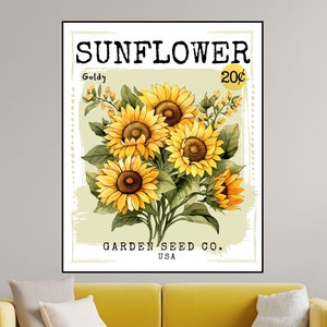 Sunflower Vintage Seed Packet Wall Art, Flower Market, Yellow, Orange ...