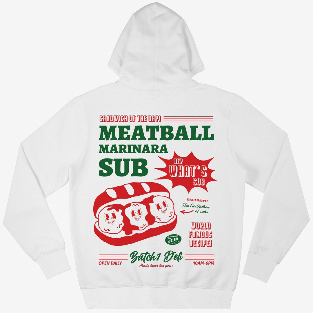 Meatball Marinara Sub Food Merch Logo Hoodie in White - Etsy