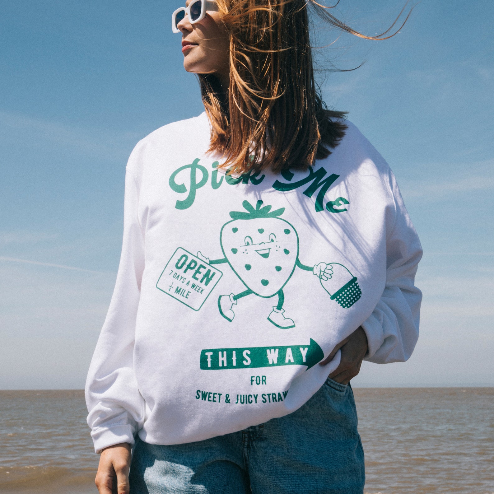 Pick Me Women's Staycation Sweatshirt With Strawberry Graphic - Etsy