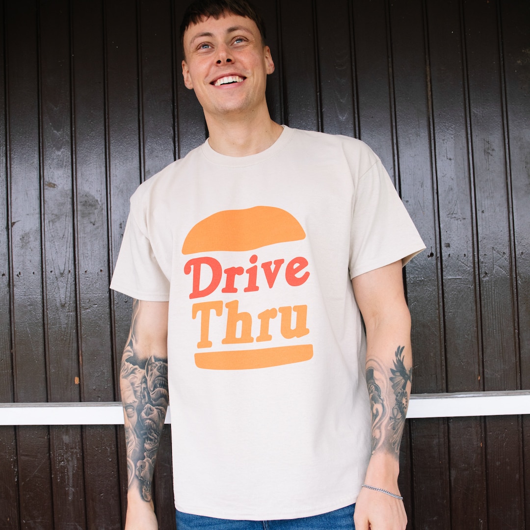 Drive Thru Men’s Slogan T-shirt With Burger Graphic - Etsy