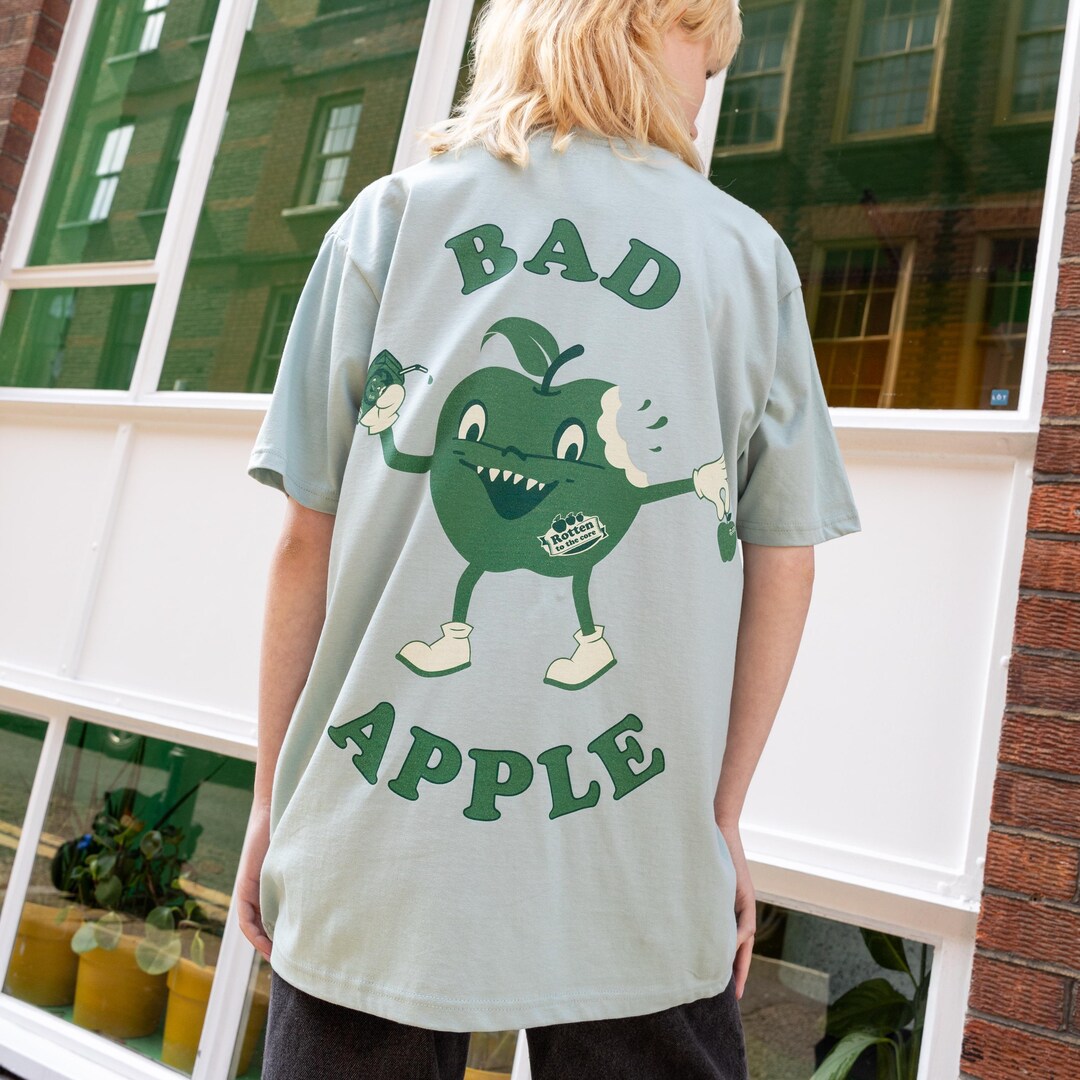 Bad Apple Graphic T-shirt in Dusty Green - Etsy