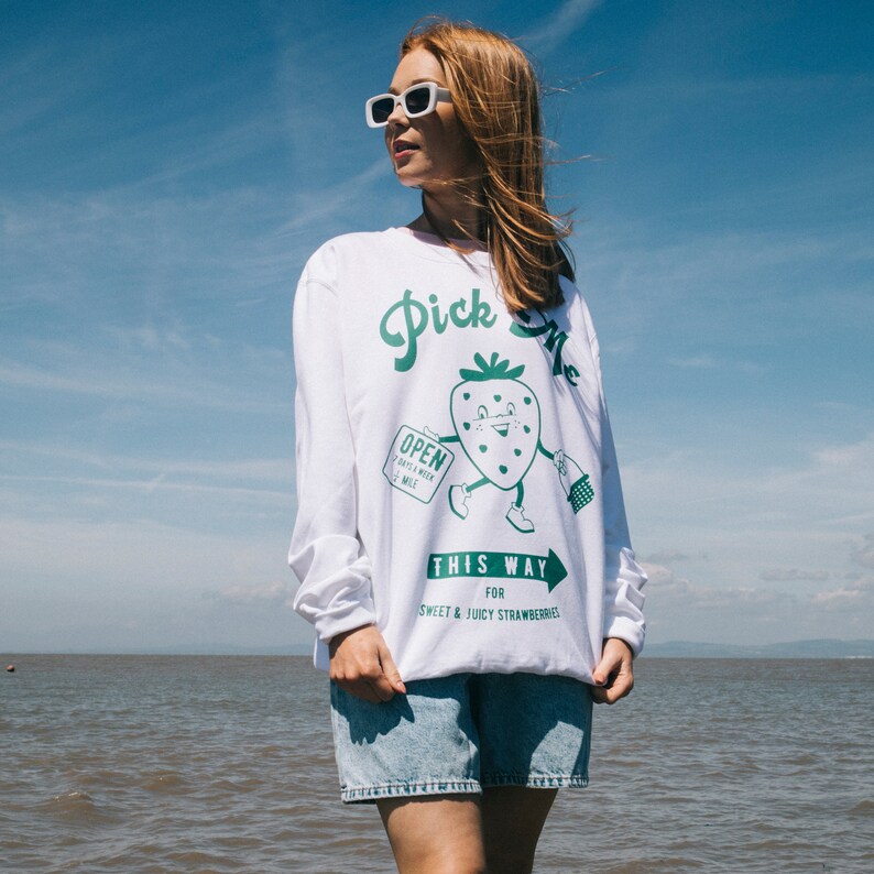 Pick Me Women's Staycation Sweatshirt With Strawberry Graphic - Etsy