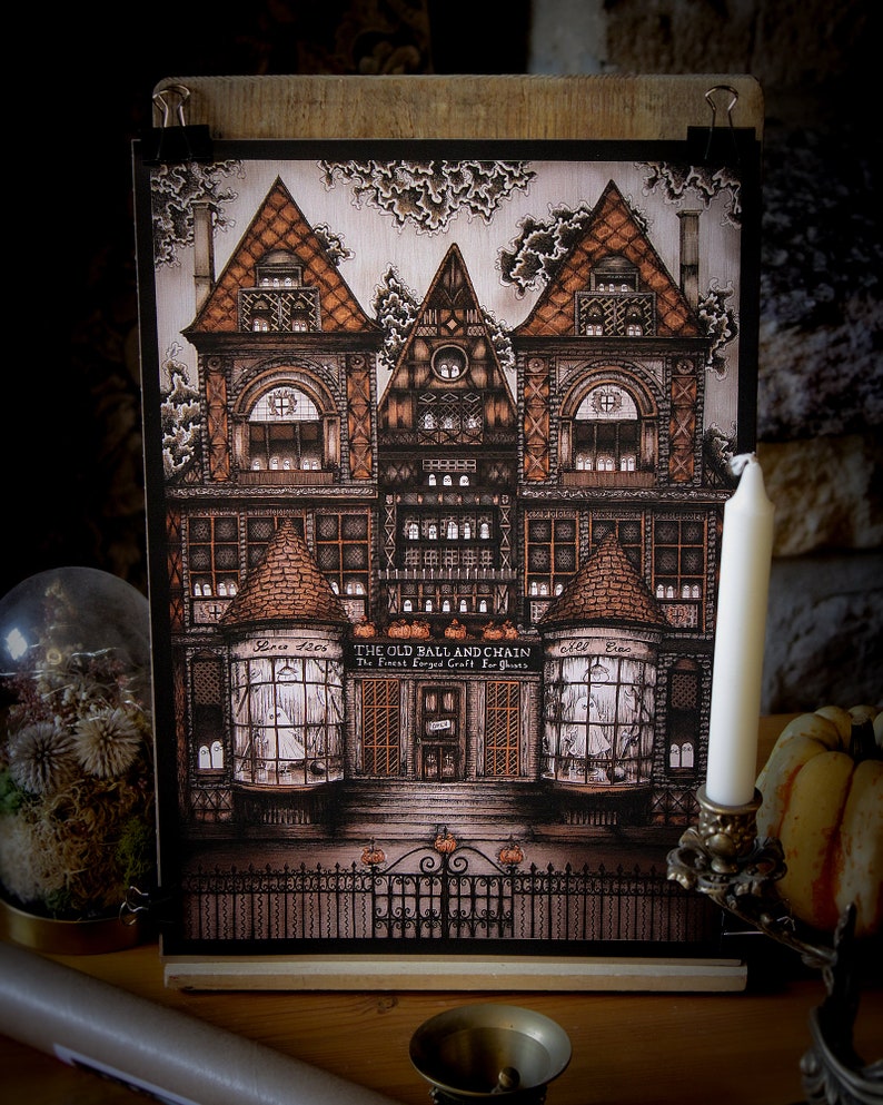 Autumn Manor Poster Ghost Halloween Haunted Manor Ink Art - Etsy