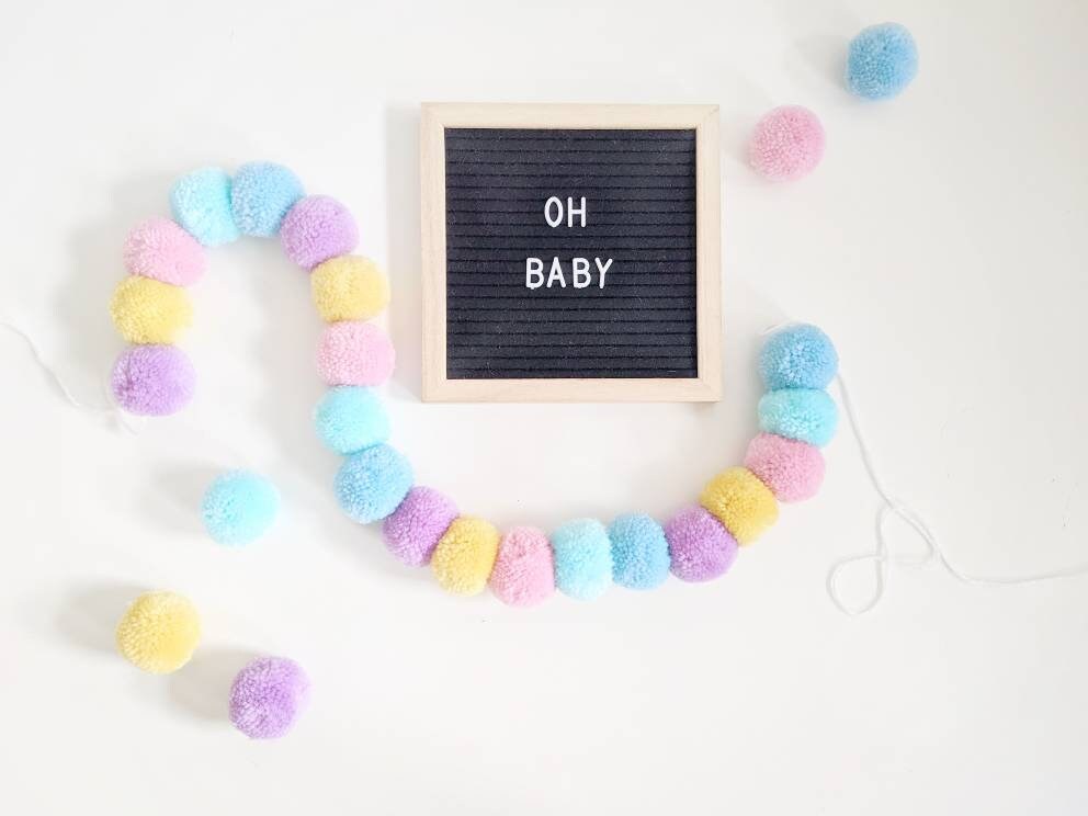Pastel Pink and Blue Gender Reveal Pom Pom Garland Girl or | Etsy