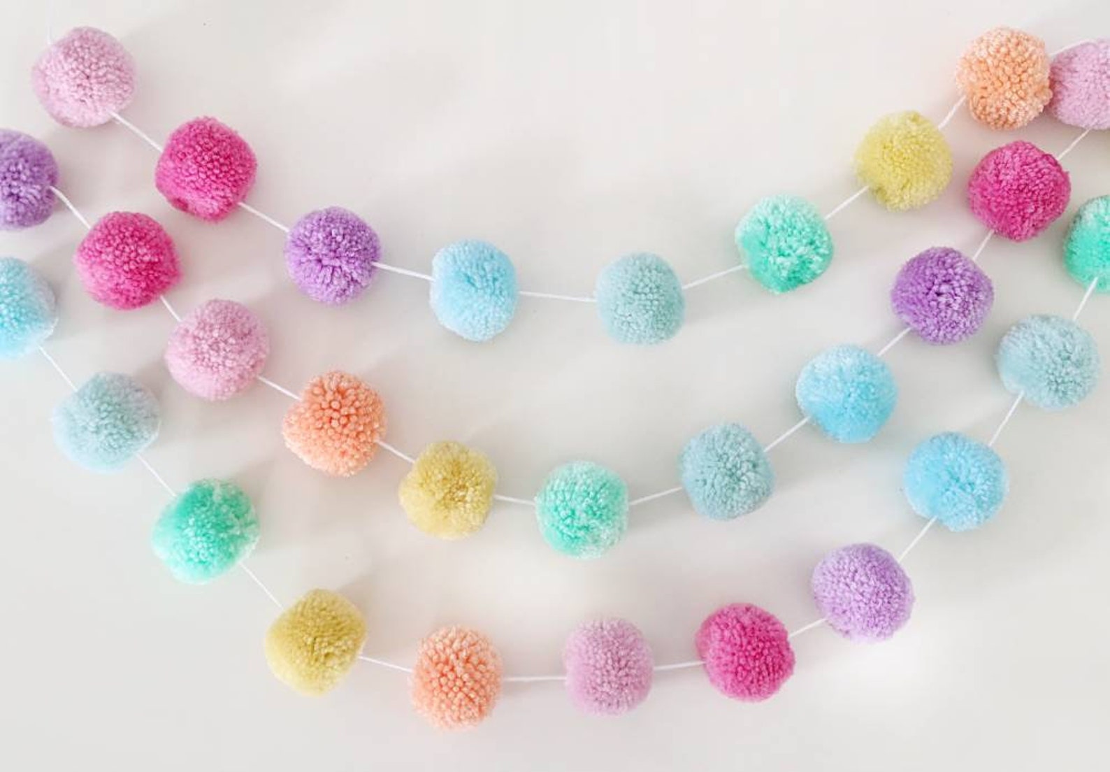 Pom Pom Garland Pom Pom Bunting Pastel Rainbow Garland Yarn | Etsy