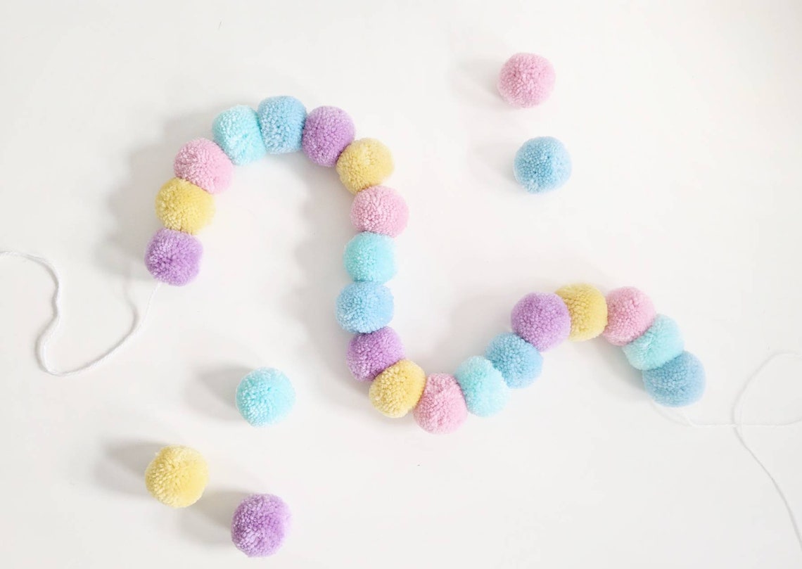 Pastel Pink and Blue Gender Reveal Pom Pom Garland Girl or | Etsy
