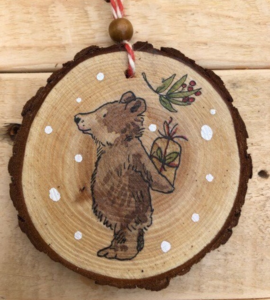 Woodland Wood Slice Christmas Bear Tree Decoration | Etsy